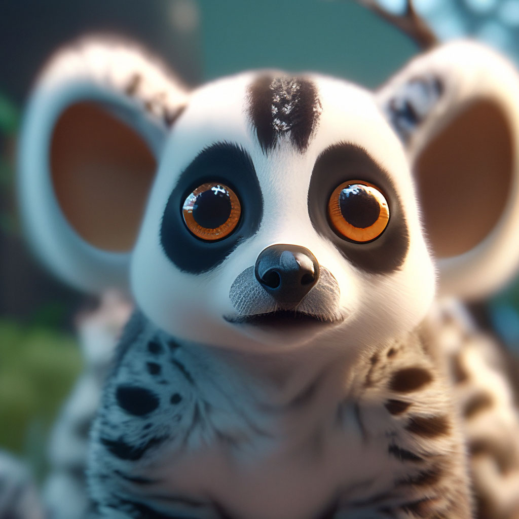 "Fluffy lemur with the muzzle of a spotted panda with huge fluffy ears ...