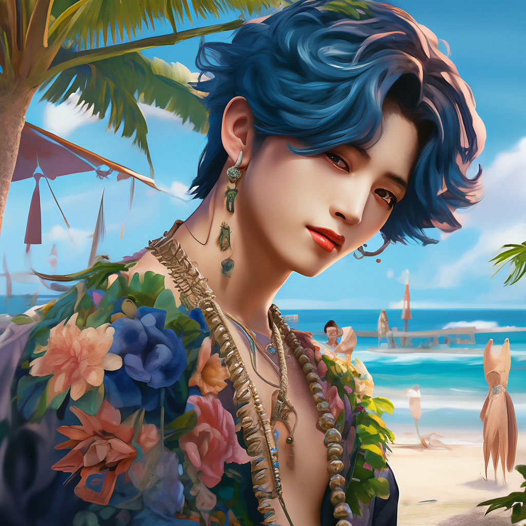 "Techen V from BTS, beach, dark botanical, digital-art, pixel ...