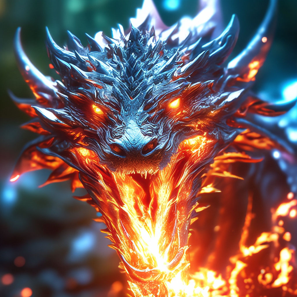 "Hyper realistic beautiful fire, consisting of magma fire dragon, beast ...