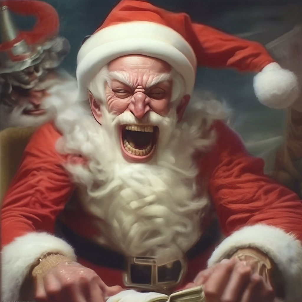"The humor is grotesque Santa Claus has manic psychosis hyperrealistic ...