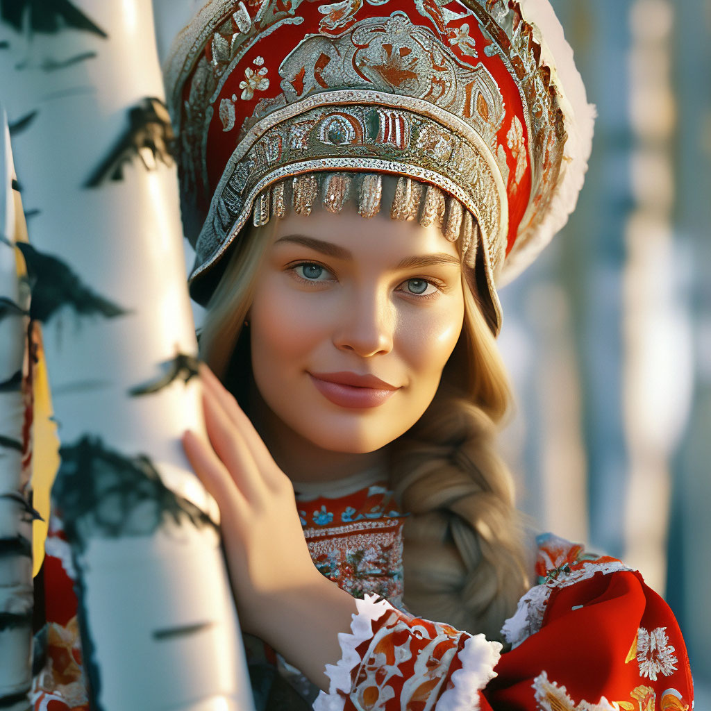 "Margo Robbie. in a Russian folk costume in a kokoshnik, embracing a ...
