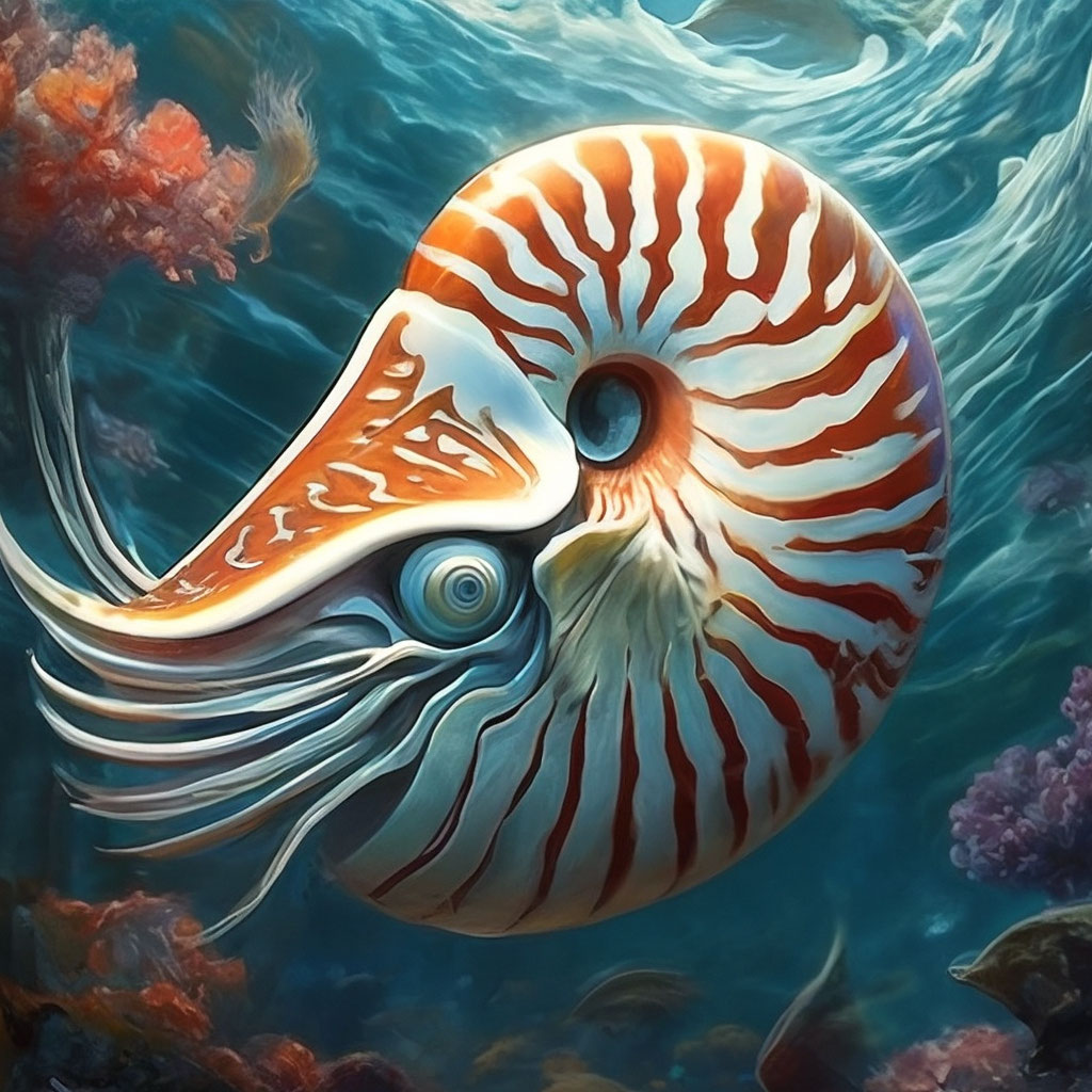 "Nautilus pompilius, a beautiful shell floating in the depths of the ...
