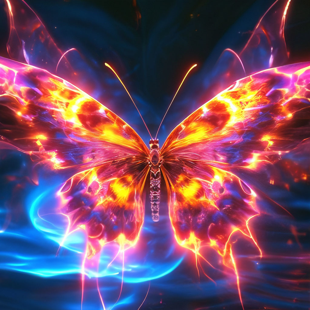 "Epic fractal butterfly, in neon smoke, with fiery wings and long ...