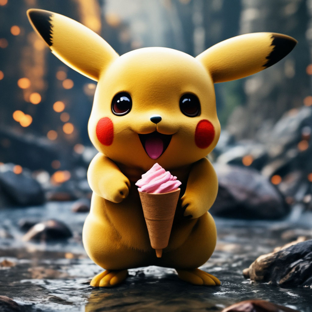 "Pikachu eats ice cream" — image created in Shedevrum