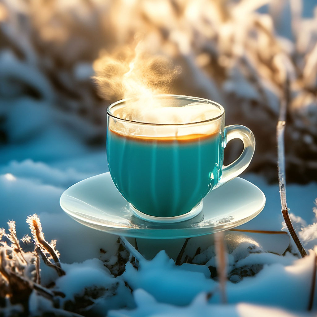 "С добрым утром☕️ cup of cappuccino turquoise glass tumbleweed, snowy ...
