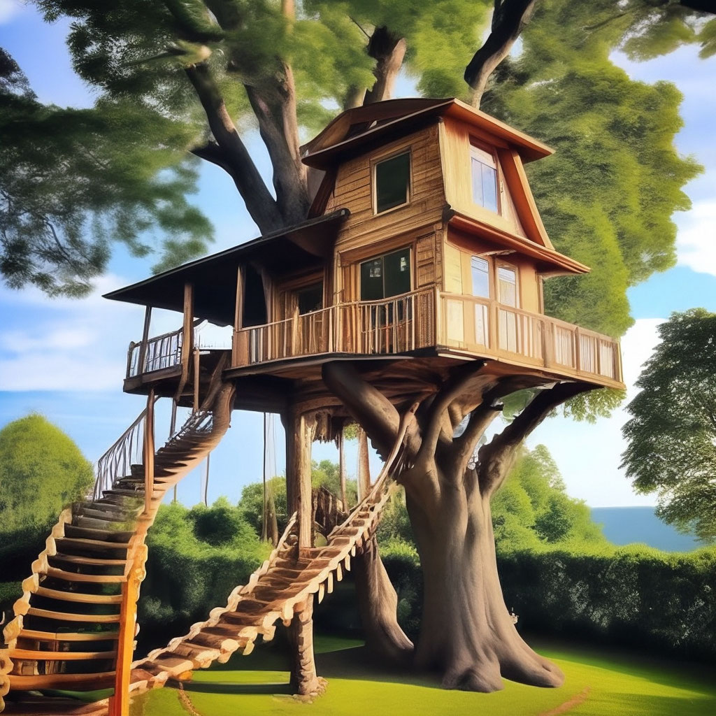 "Tree house wooden house with rope …" — image created in Shedevrum