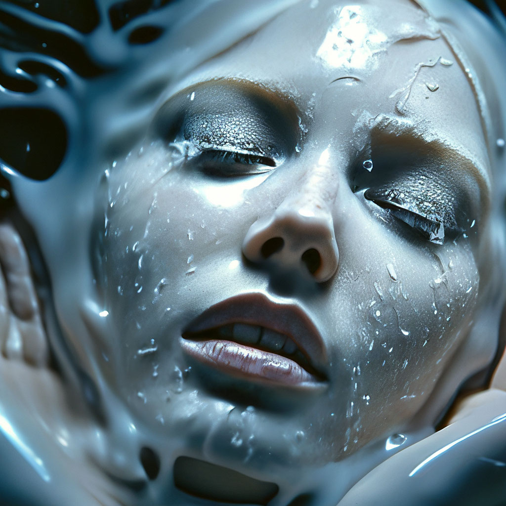 "Wet face emerges from the swamp, foam…" — image created in Shedevrum
