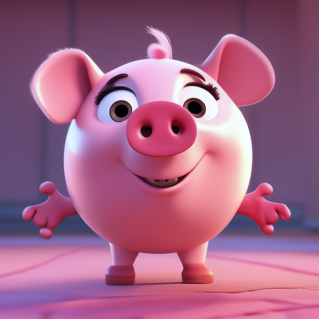 Cute Cartoon Pig With Big Eyes