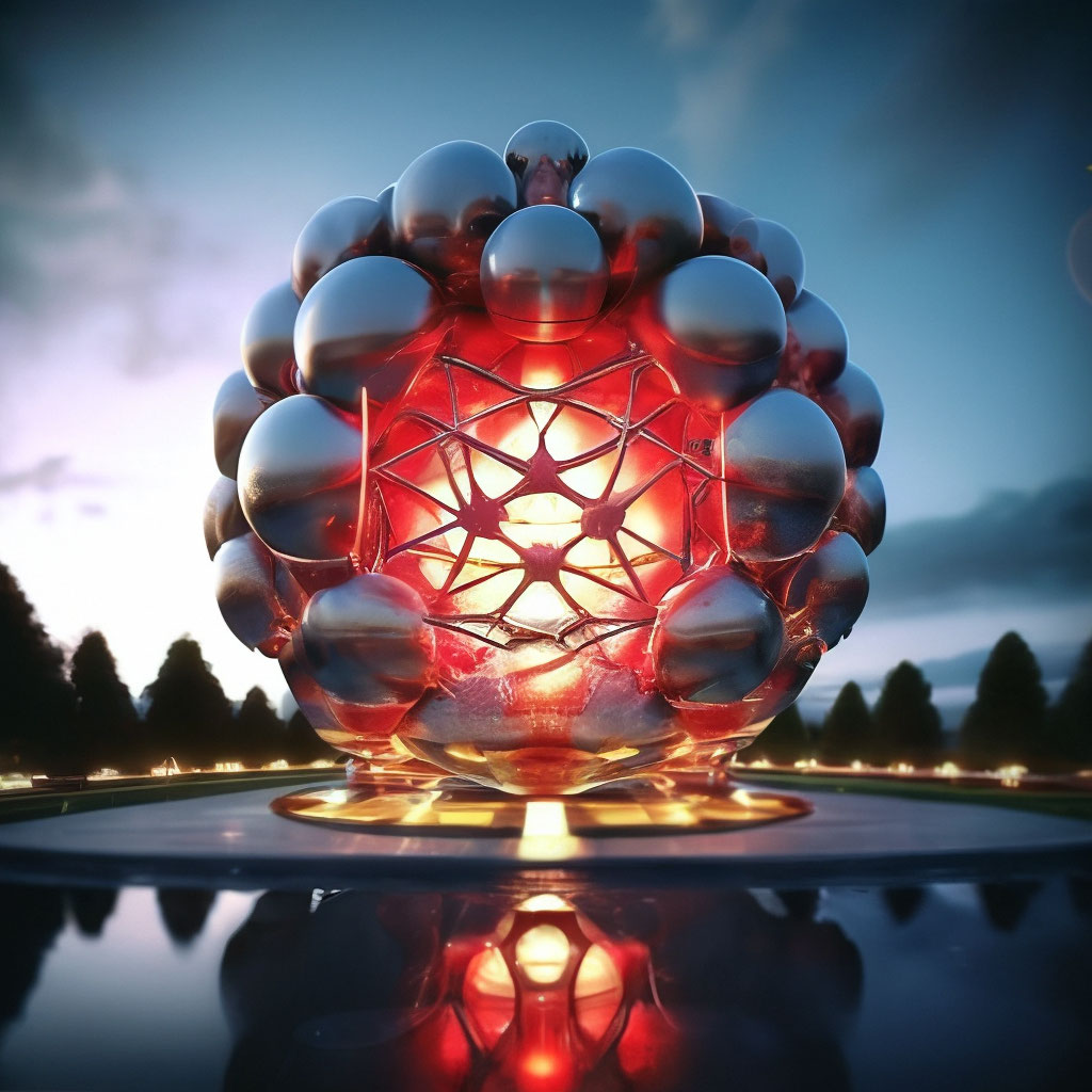 "The core of the atom @architecture" — image created in Shedevrum