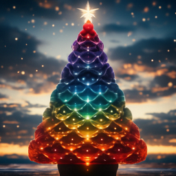«Christmas tree with seven chakras, against the sky, concept art ...