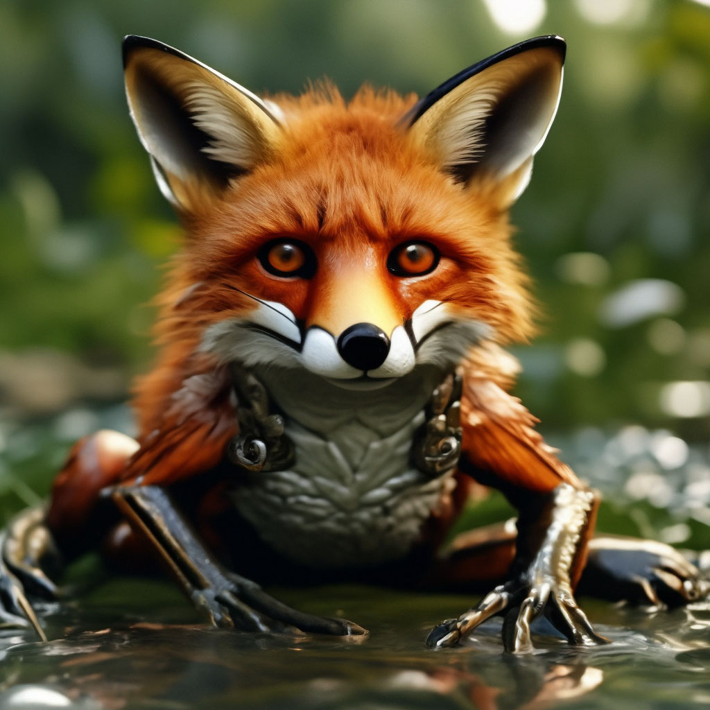 "Fox and frog hybrid, realistic, 4k, …" — image created in Shedevrum