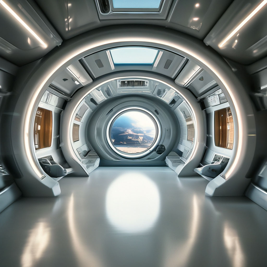 "A spaceship inside, empty, metal, a …" — image created in Shedevrum