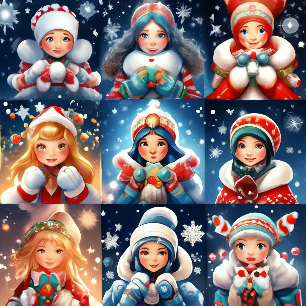 «Символы Нового года: снежинки, елочки, подарки, Дед Мороз, Снегурочка ...