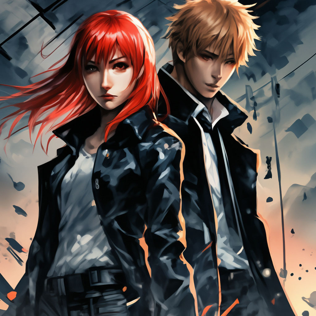 "Chainsaw Man: concept sketch, Makima and Denji, Full body, watercolor ...