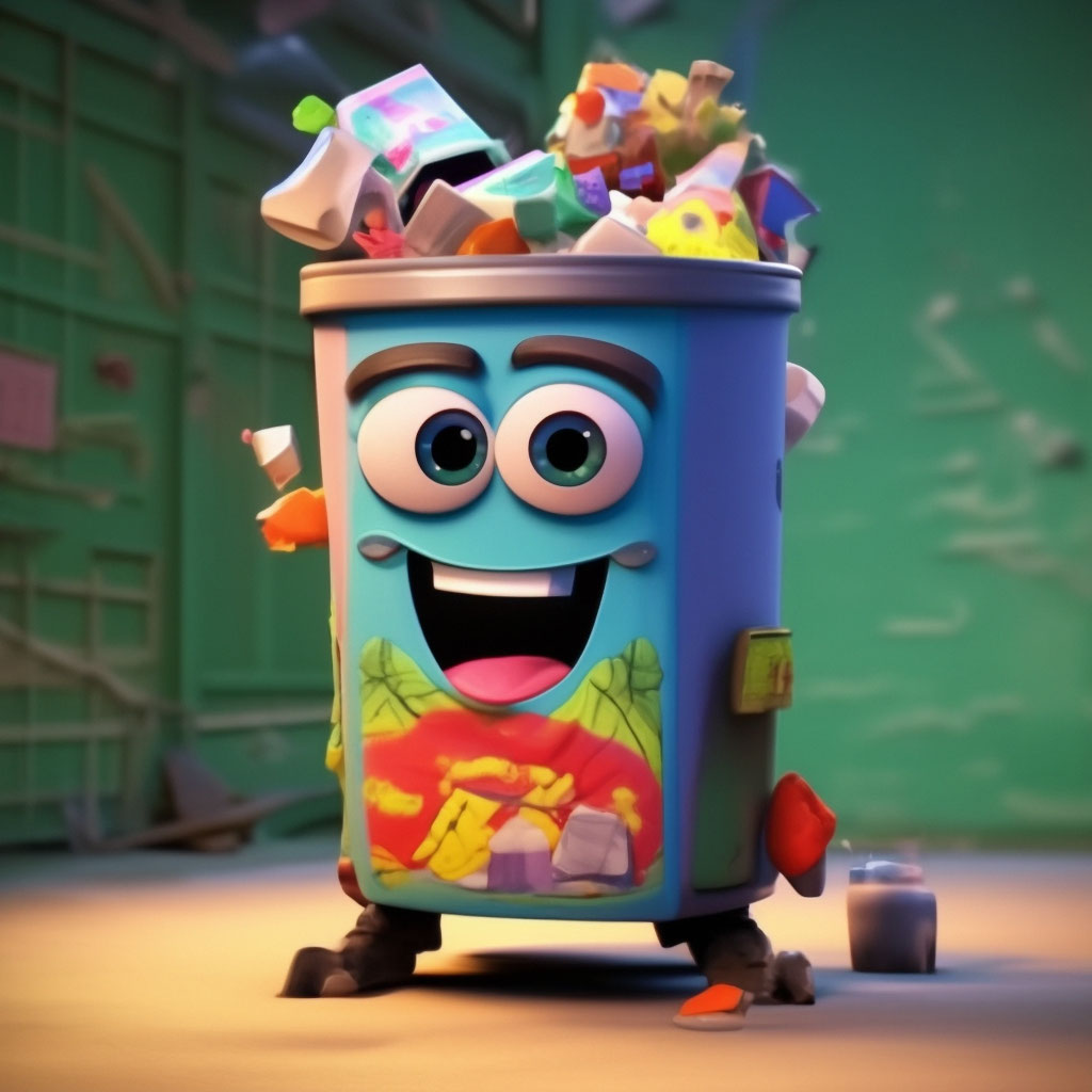 "The animated trash can" — image created in Shedevrum