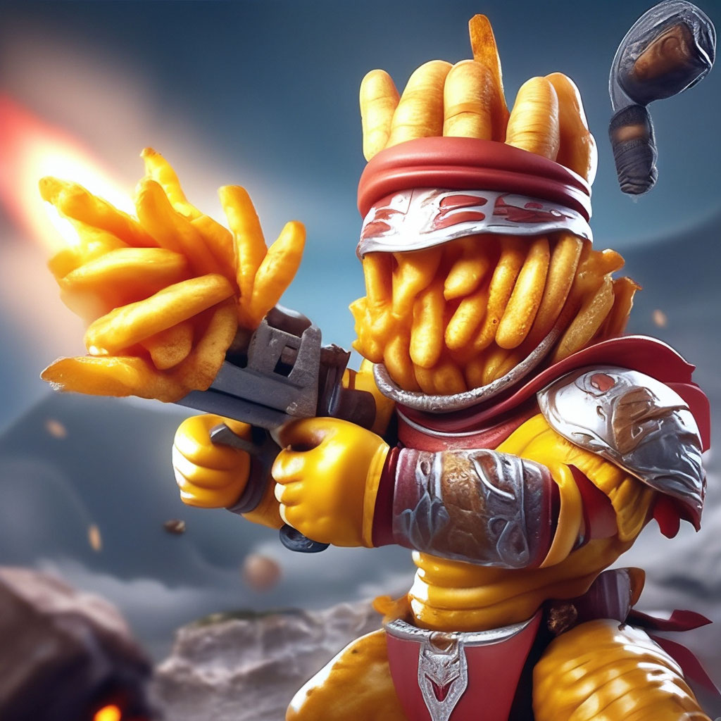 "Hyperreal combat potato warrior …" — image created in Shedevrum