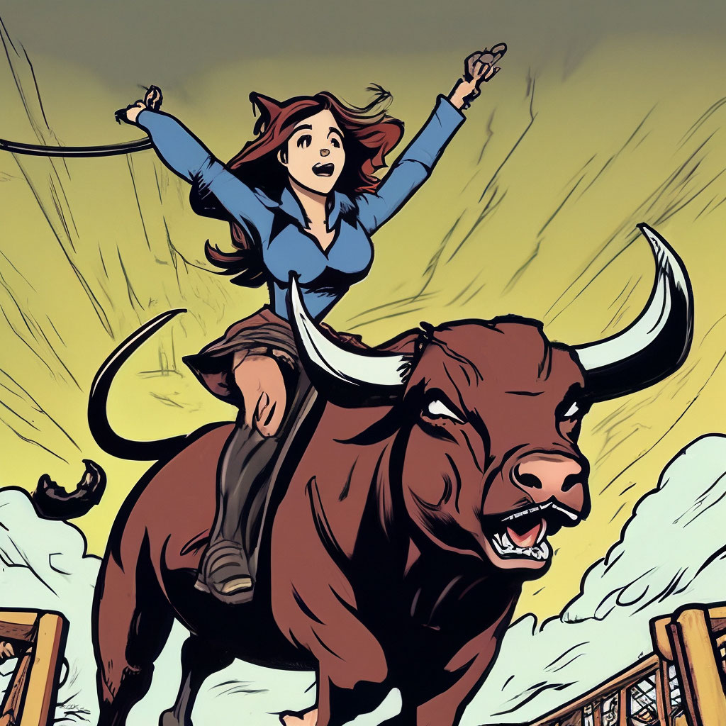Girl Bull Riding Cartoon