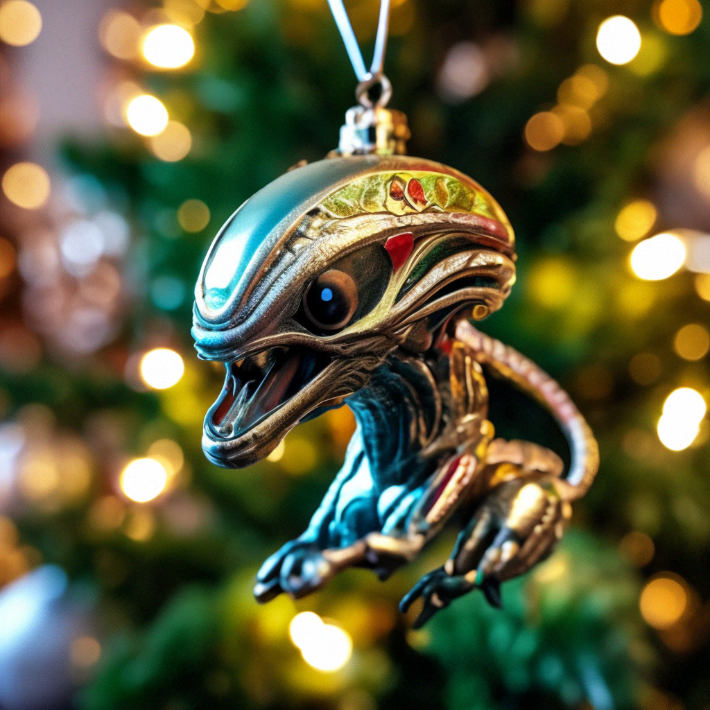 "Xenomorph Christmas tree toy" — image created in Shedevrum