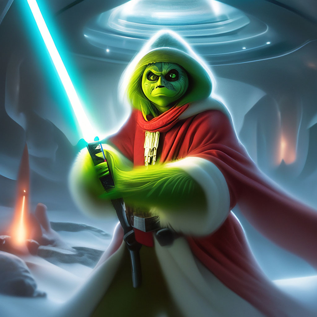 "Grinch-Jedi, sosteniendo una Espada láser en su mano derecha" — imagen ...