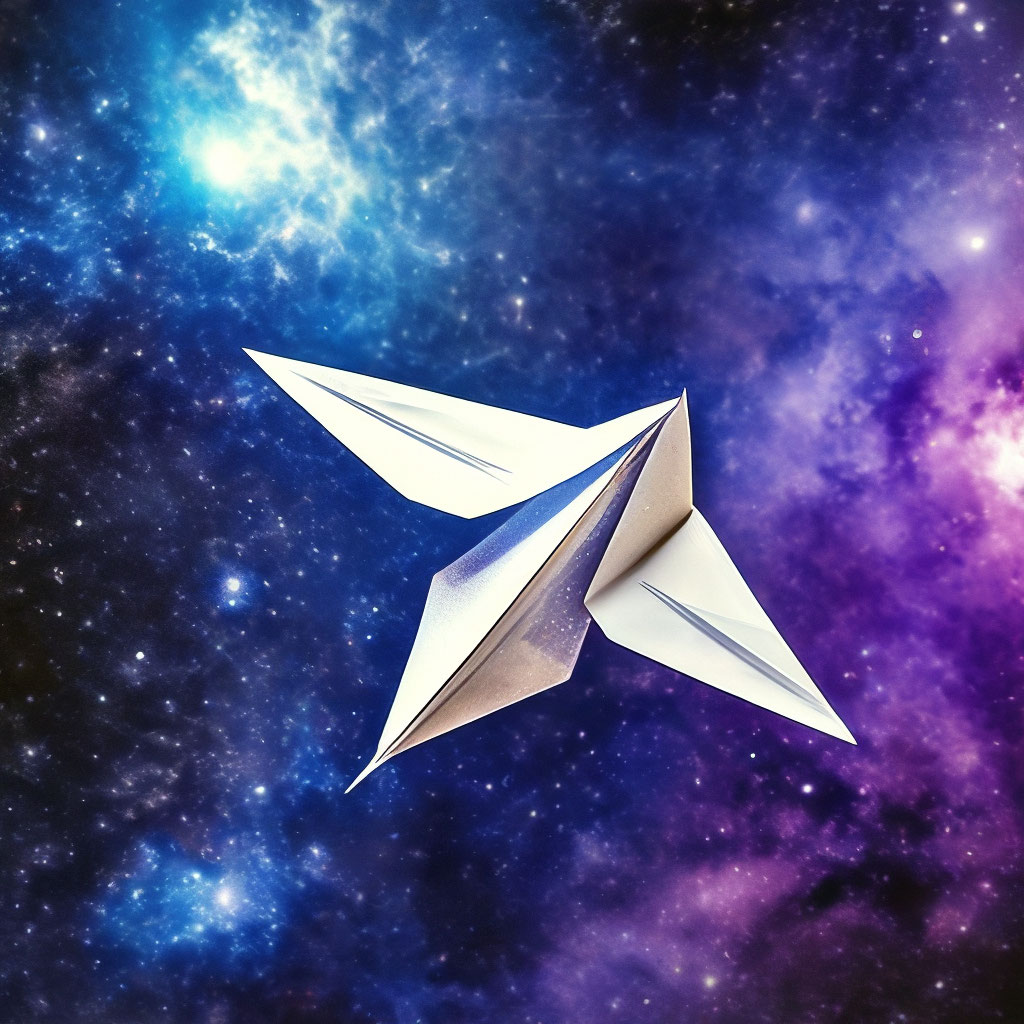 "White paper airplane in space, white …" — image created in Shedevrum