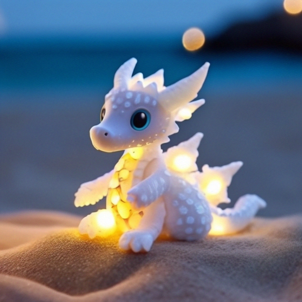 "Translucent, bioluminescent, flashing, surrealism, a cute little white ...