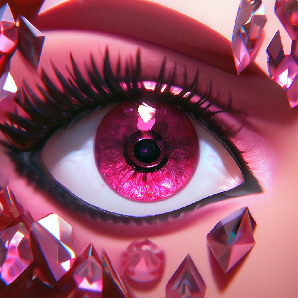 "Garnet pink female eye(makima) ,crystals, fox eye section consisting ...