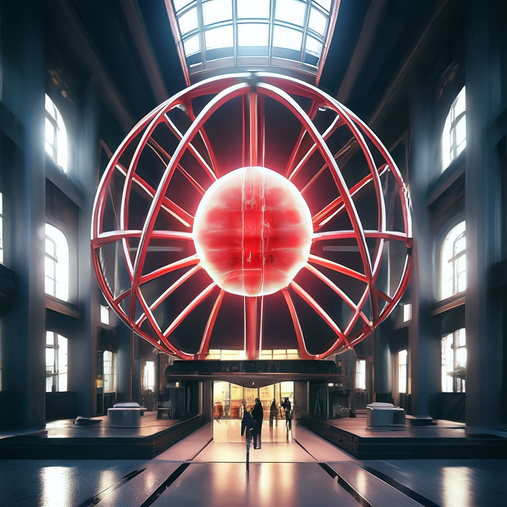 "The core of the atom @architecture" — image created in Shedevrum