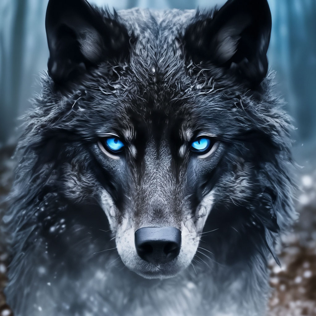 Lobo Negro Con Ojos Azul Hielo
