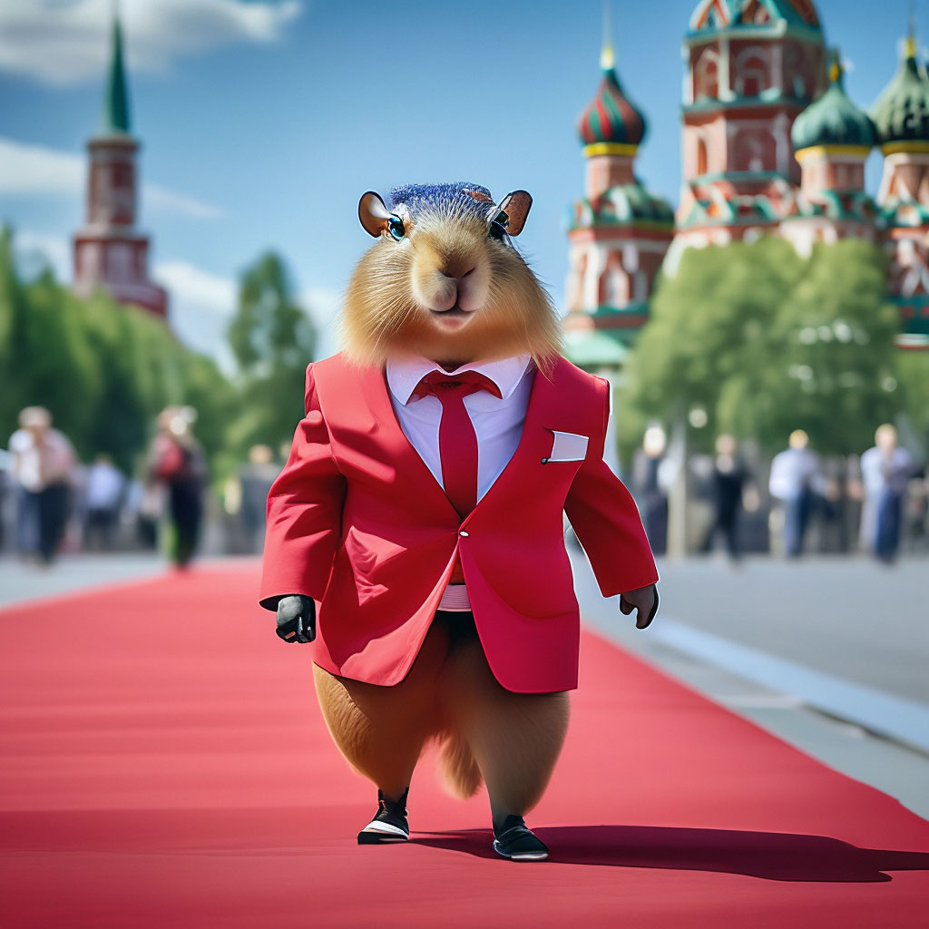 «Капибара в деловом костюме идёт …» — создано в Шедевруме