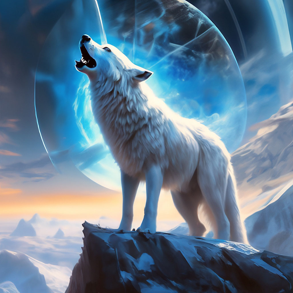 White Wolves With Blue Eyes Howling Fierce Wolf In The Snowy Forest