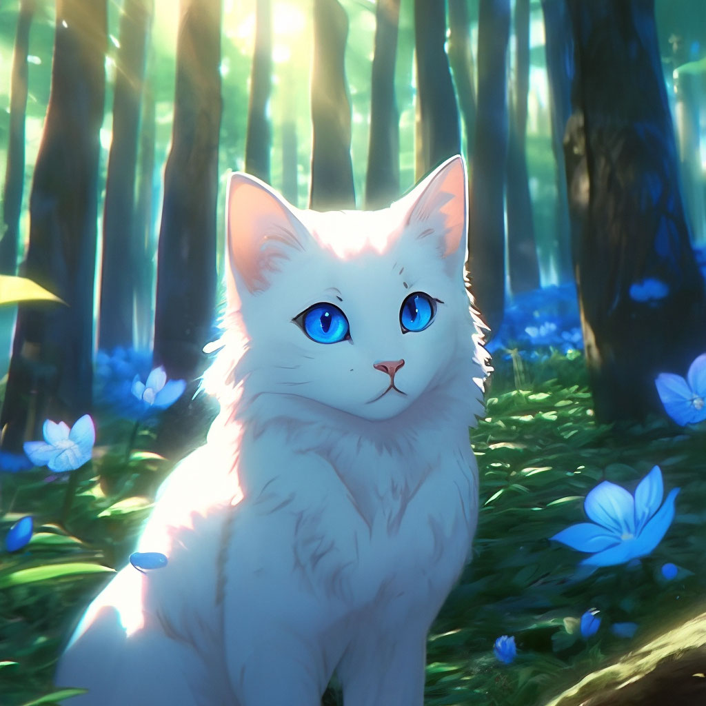White Anime Cat With Blue Eyes