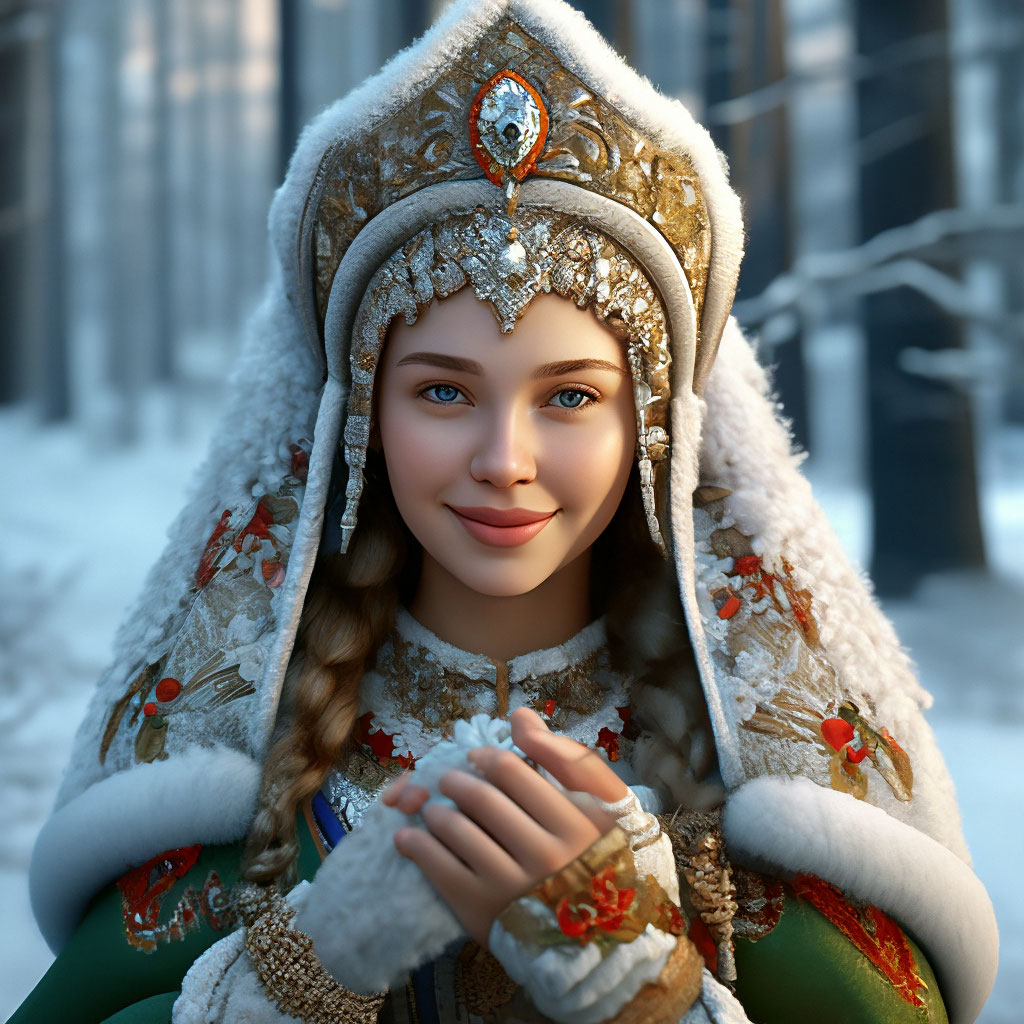 "Winter forest, Russian princess in …" — image created in Shedevrum