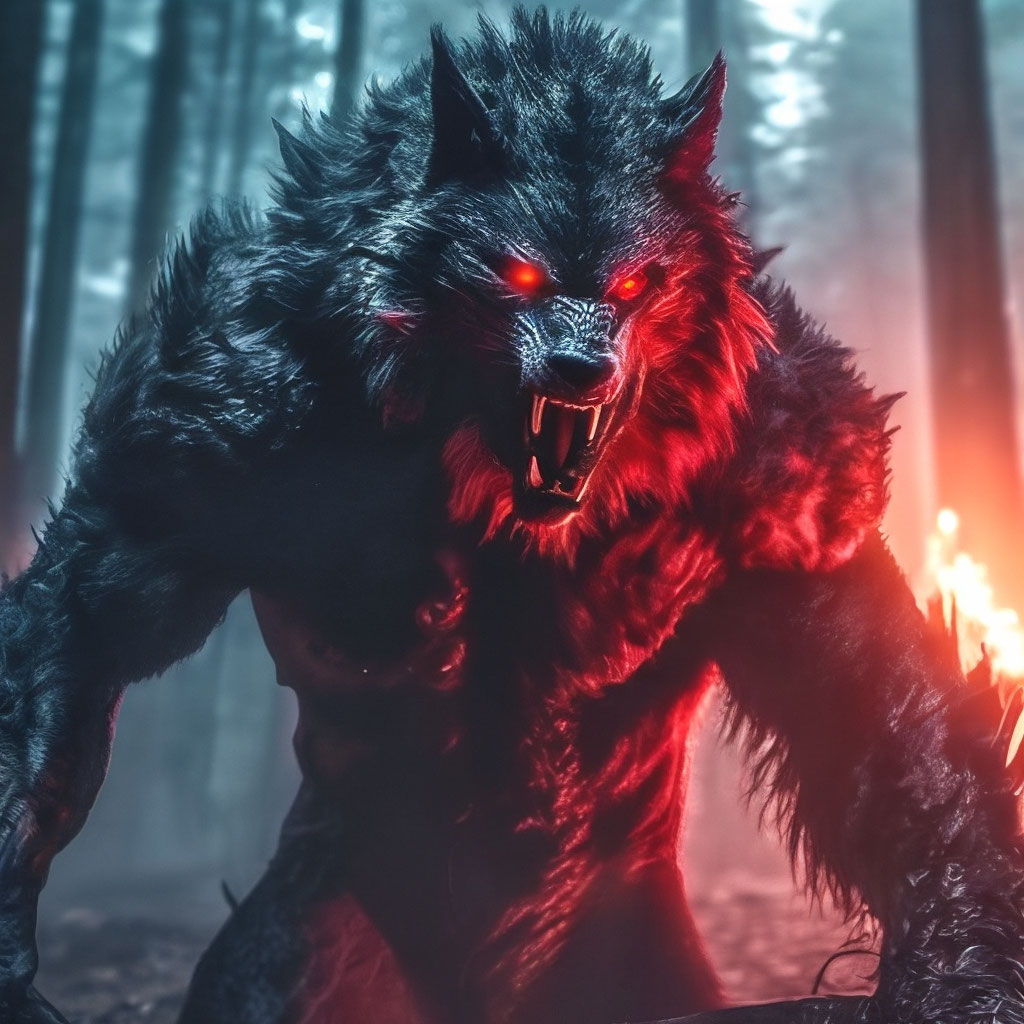 "Werewolf,Berserker,eyes burning Red,…" — image created in Shedevrum