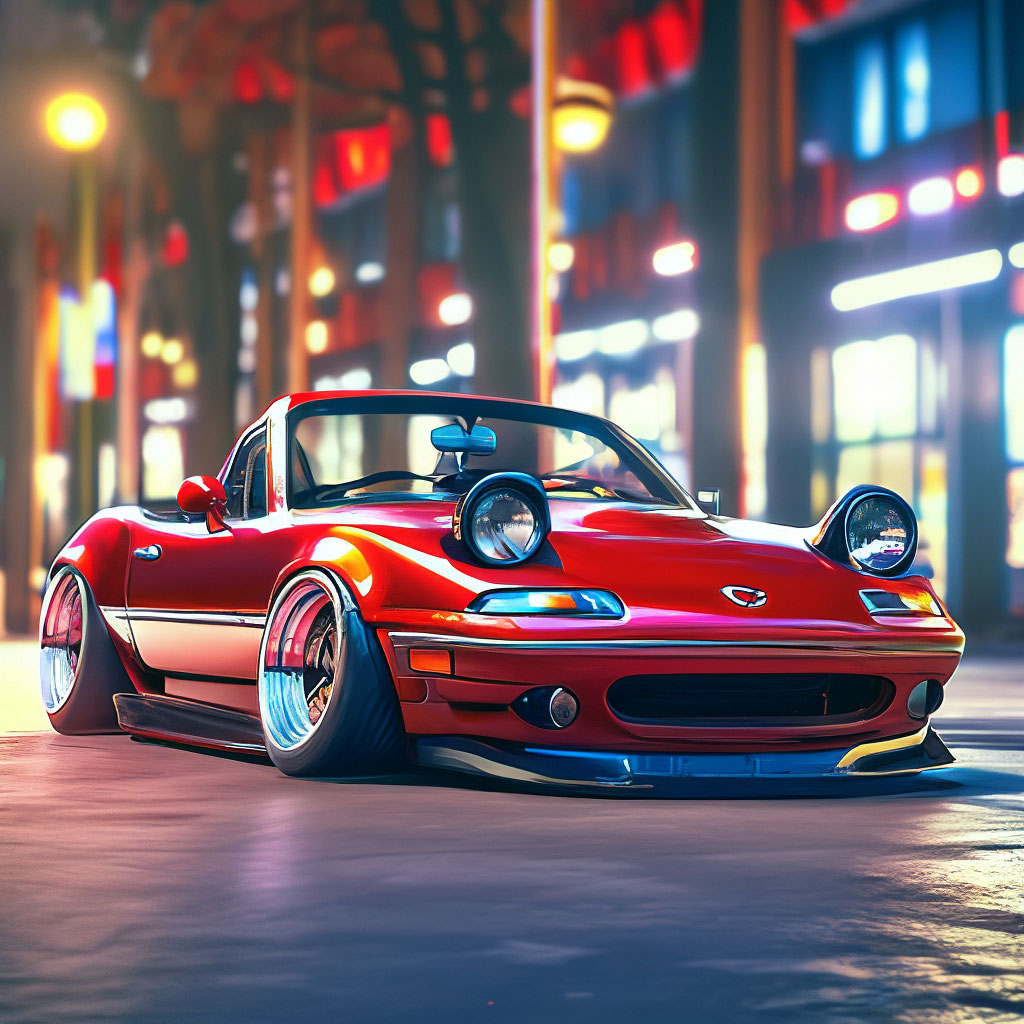 Red Mazda MX 5 Miata 1990 beautiful image created in Shedevrum
