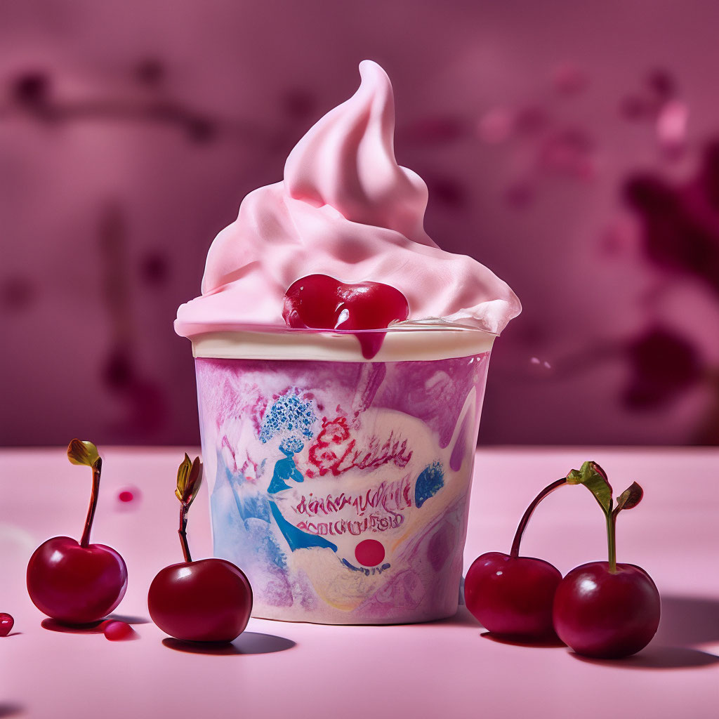 "Frozen yogurt with cherries" — image created in Shedevrum