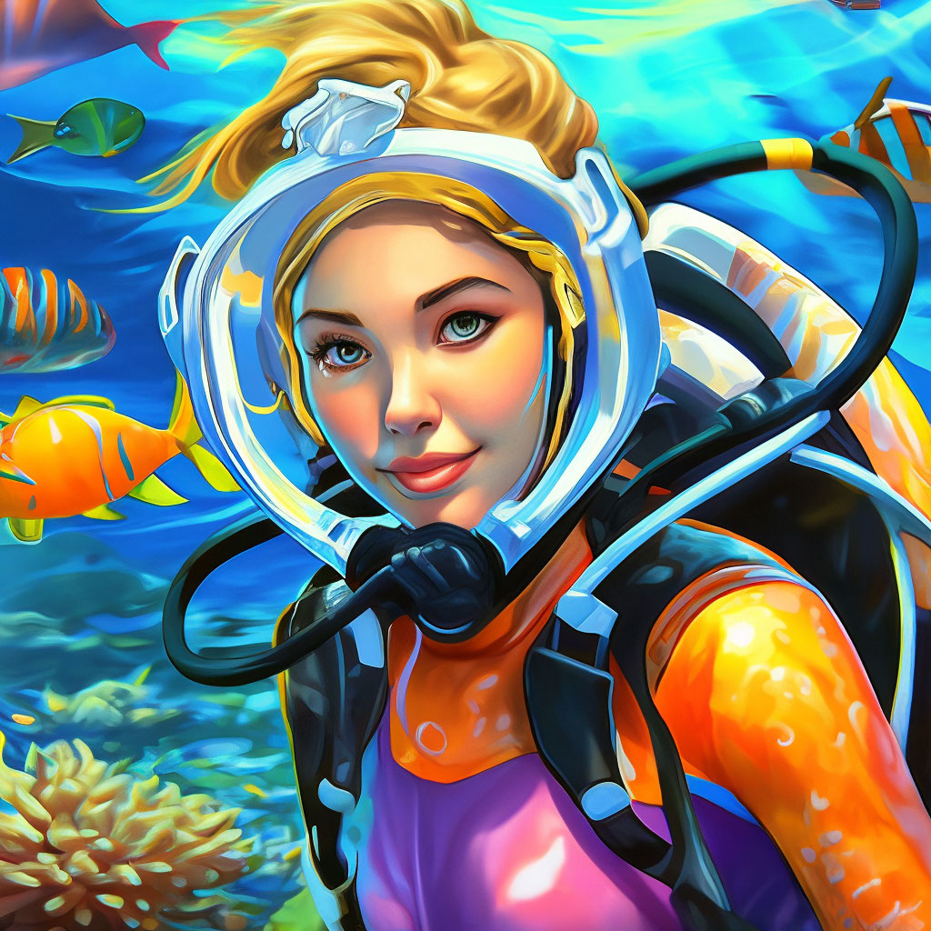 Scuba Diver Cartoon Girl
