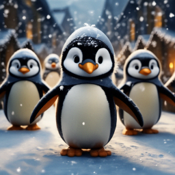 «Penguins are coming, it's snowing» — video created in Shedevrum