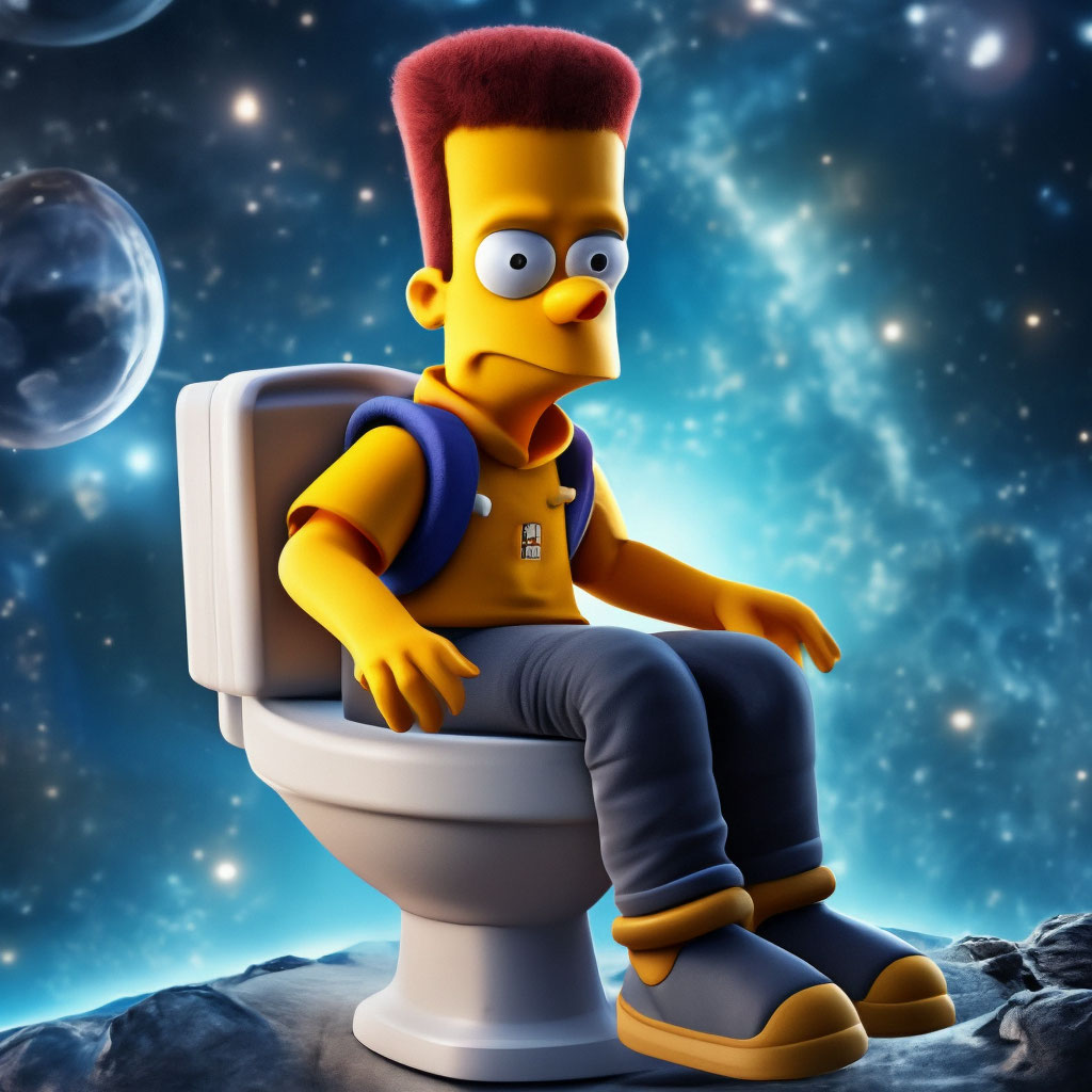 "I'm sitting on a space toilet and playing took stars with Bart" — image created in Shedevrum