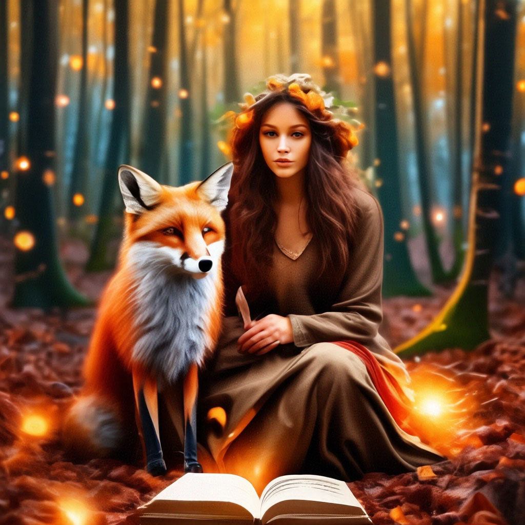 "Magical book forest and fox keeper, …" — image created in Shedevrum