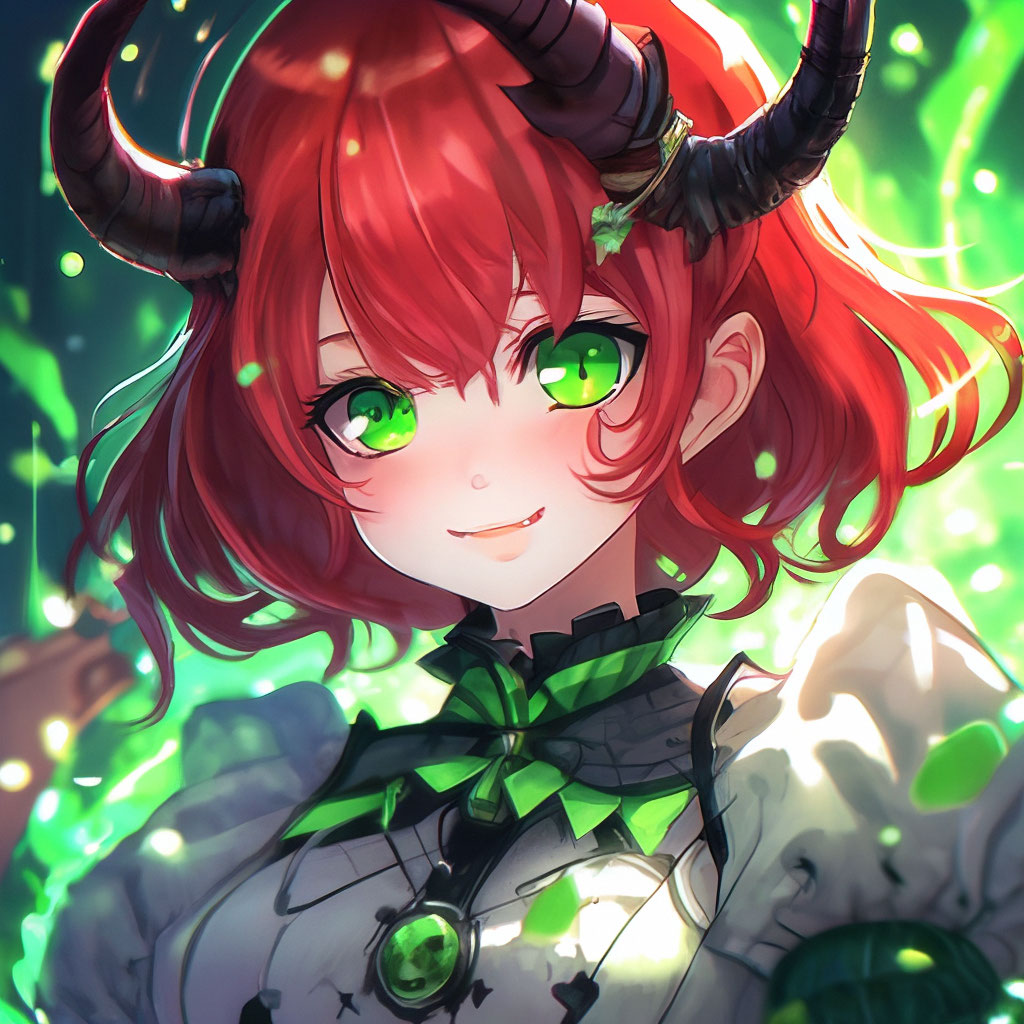 Anime Girl With Short Red Hair And Green Eyes 0000