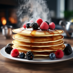 «Delicate fresh thin steaming pancakes with berries on a plate, steam ...