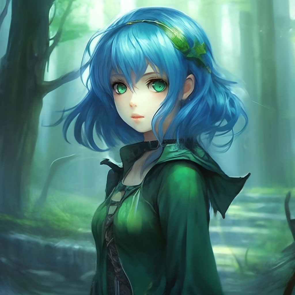 Anime Girl With Green Hair And Blue Eyes