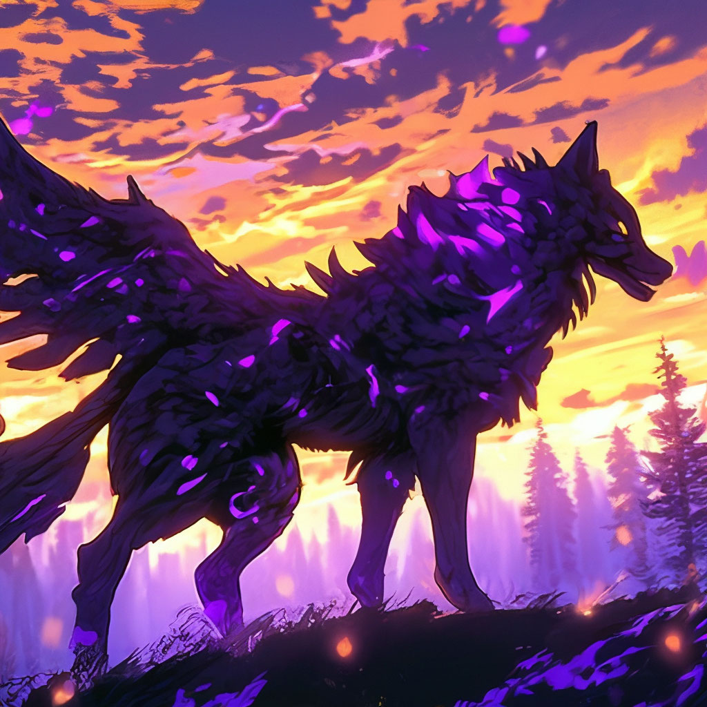 Black And Purple Wolf With Wings