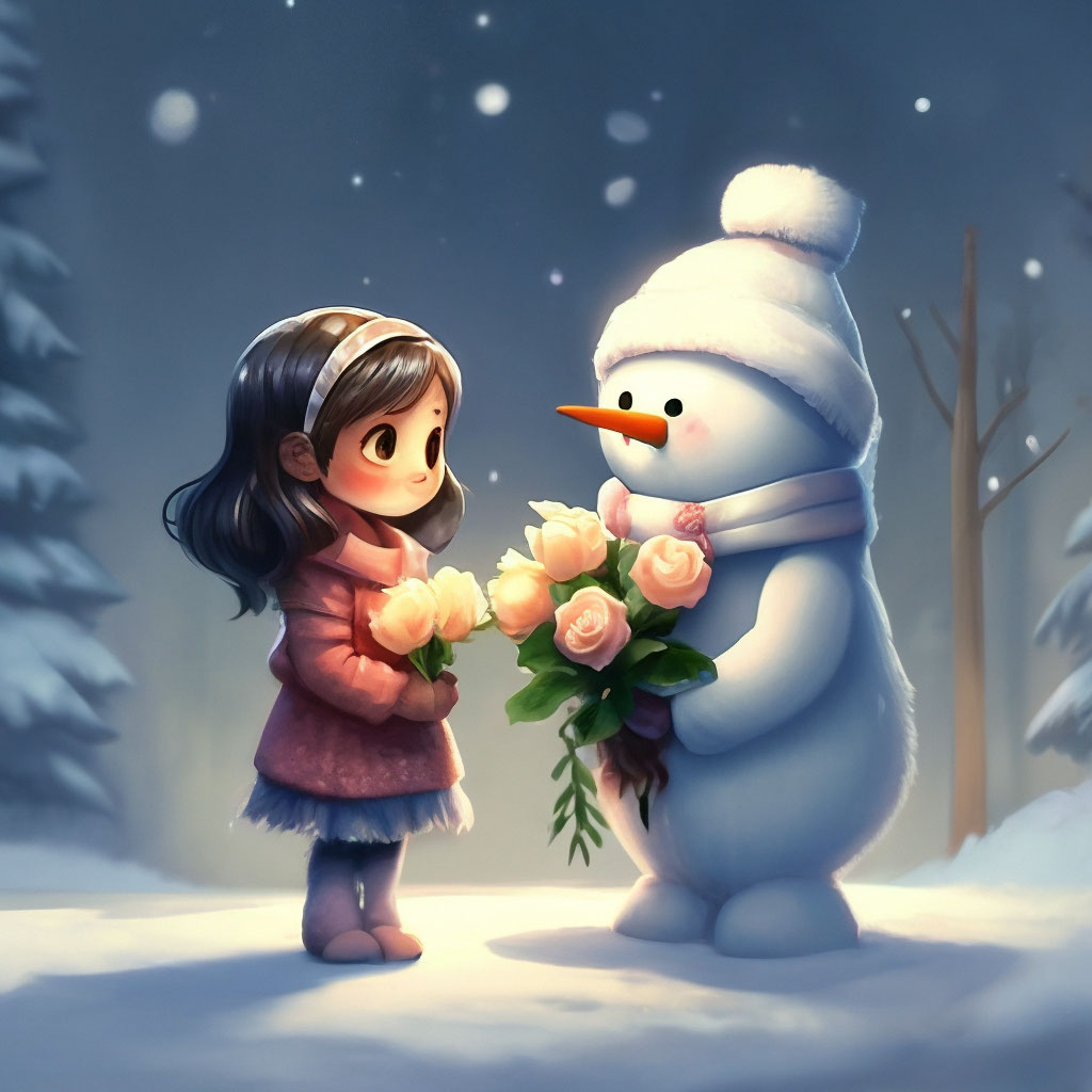 Snowman Holding Flowers