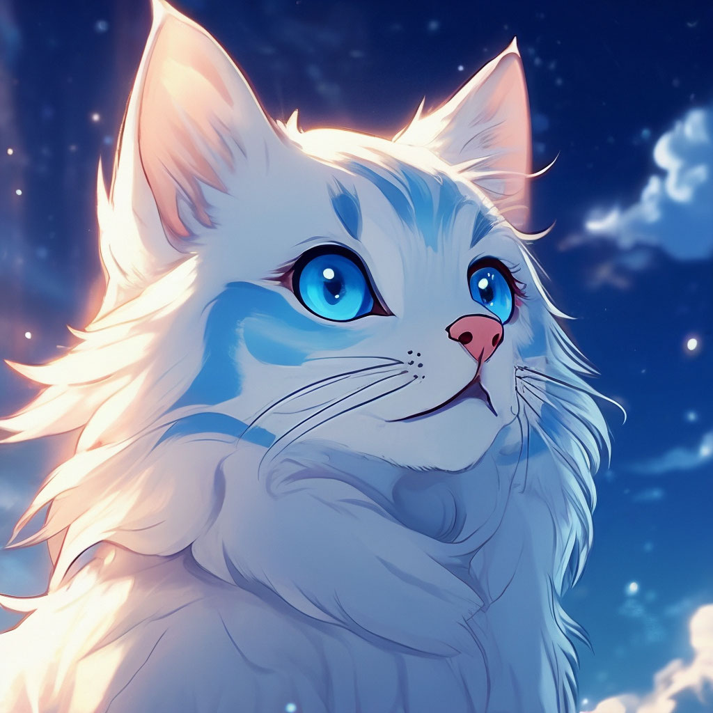 White Anime Cat With Blue Eyes