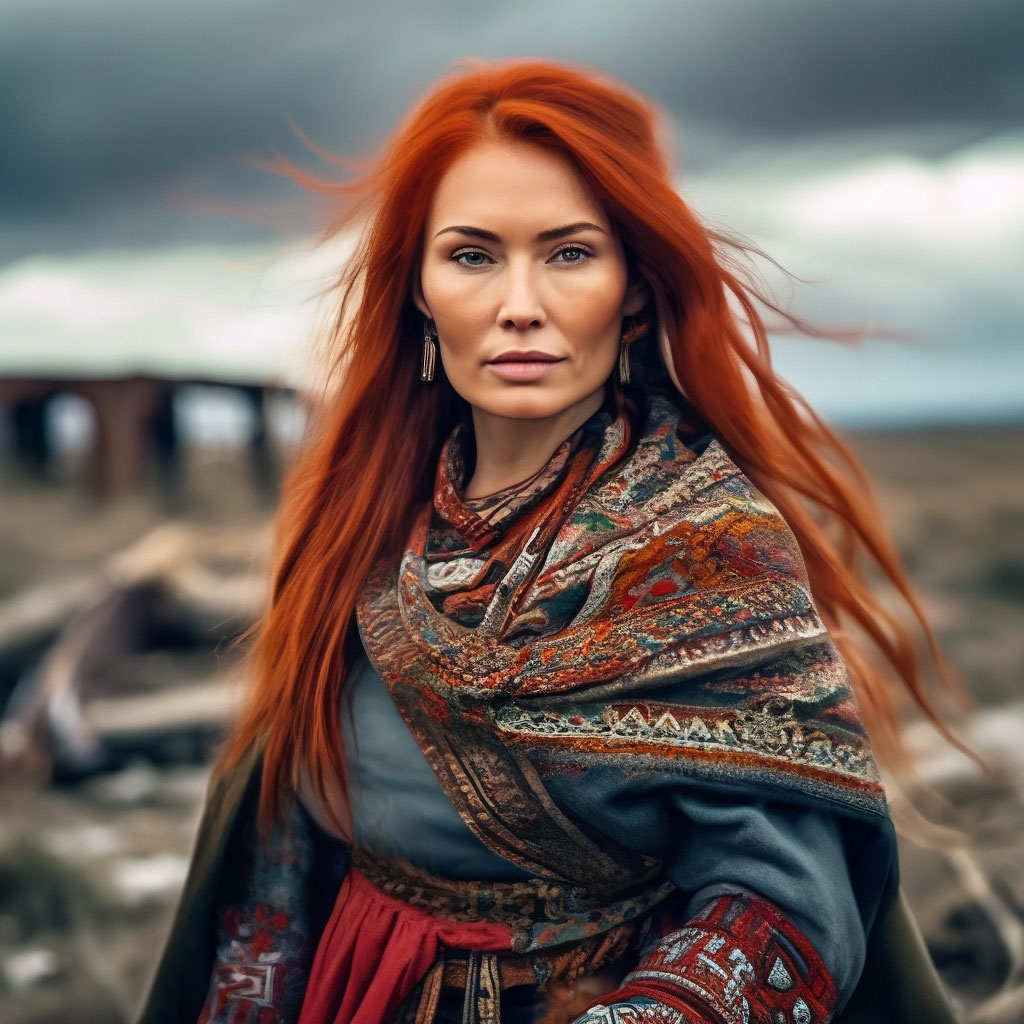 "A beautiful Kipchak woman 35 years old with red hair in ethnic clothes ...