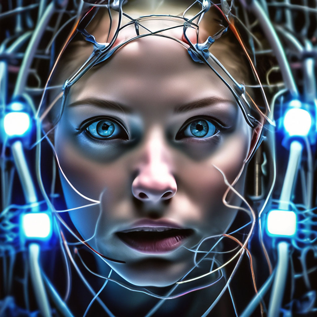 "Trapped in a neural network, a person…" — image created in Shedevrum
