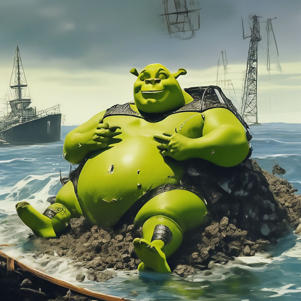 «Грязный жирный шрек плавает в …» — картинка создана в Шедевруме