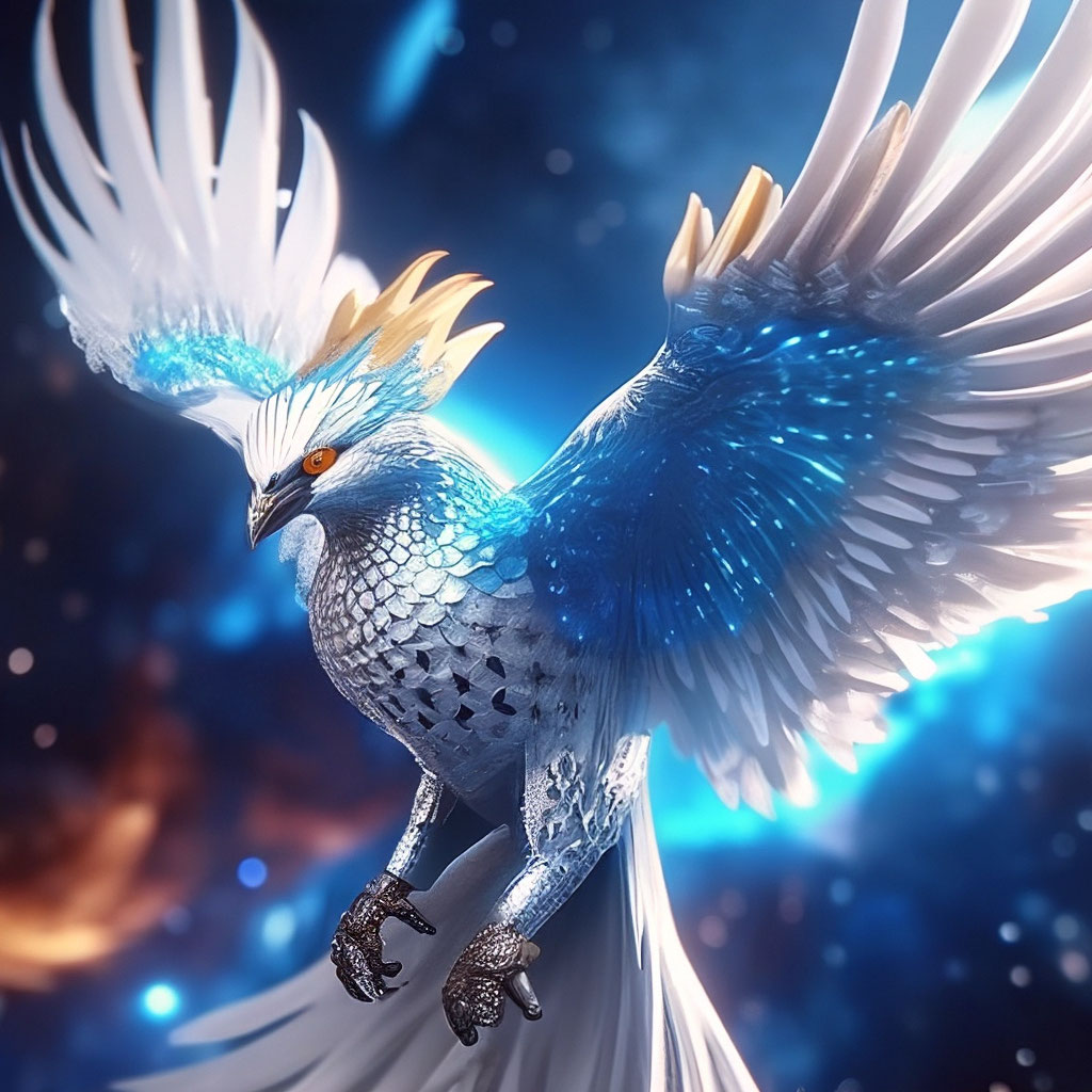 Facing Phoenix Bird Blue