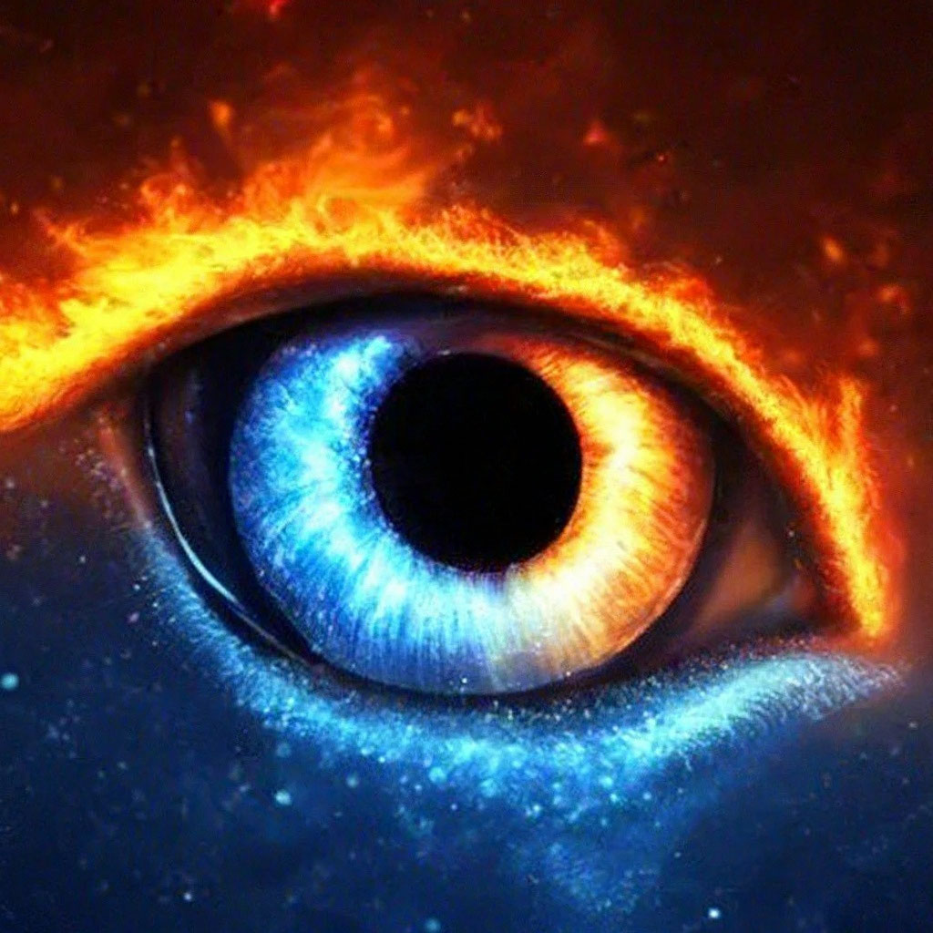 "Eye fire and ice, realistic, high detail" — image created in Shedevrum